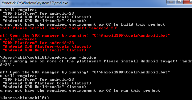 Sapui5nedir Errorplease Install Android Target Android 23 çözümü 