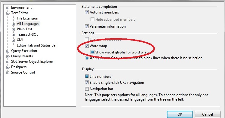 Enable Line Numbers In Text Editor Within Sql Server