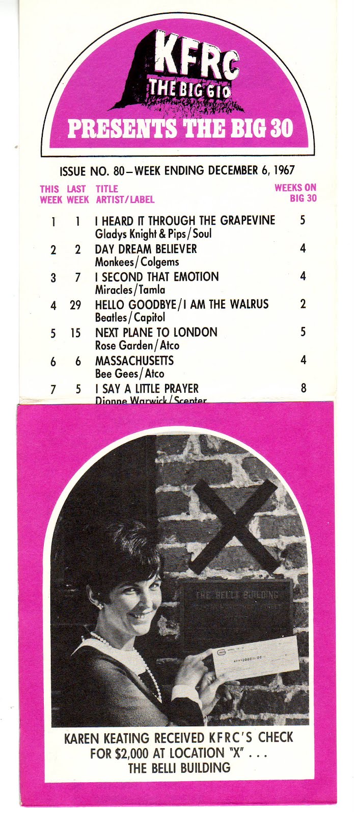 Classic Top 40 Radio: KFRC San Francisco 12-6-67 music survey