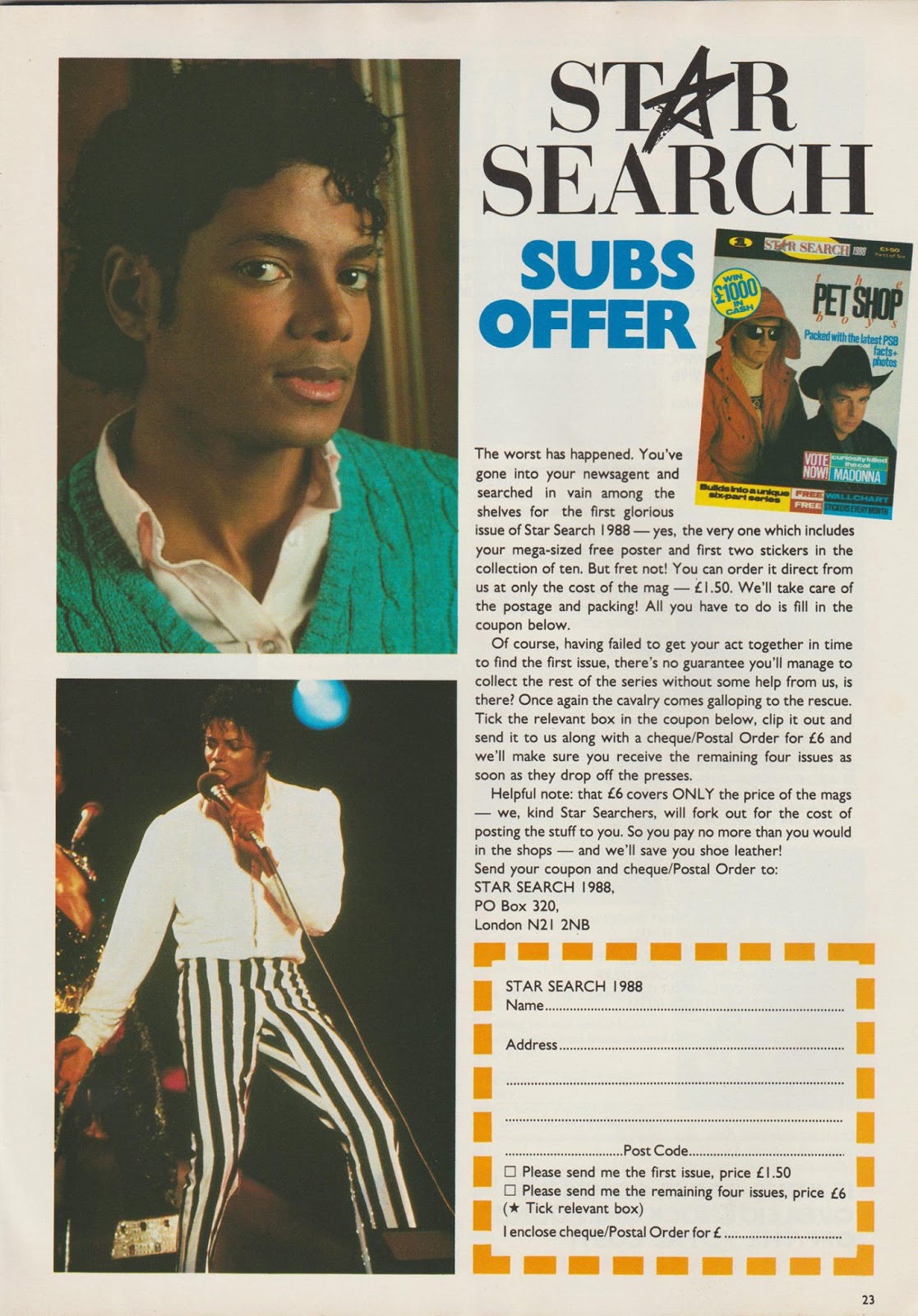 Top Of The Pop Culture 80s: Michael Jackson Star Search Magazine 1988 ...