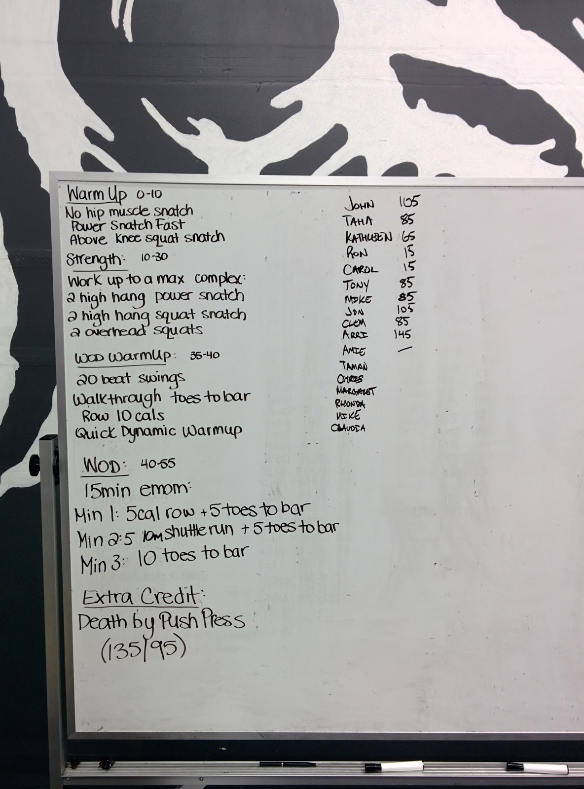 Day 285: CF Armoury: Snatch; WOD - 15 Min EMOM w Toes to Bar plus Cal ...