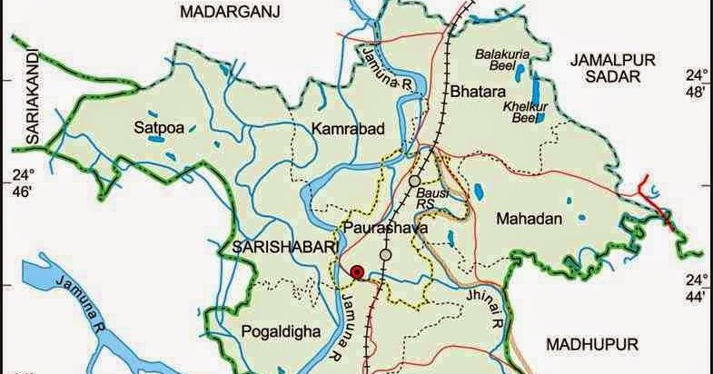 Sarishabari Upazila Map, Jamalpur District, Bangladesh