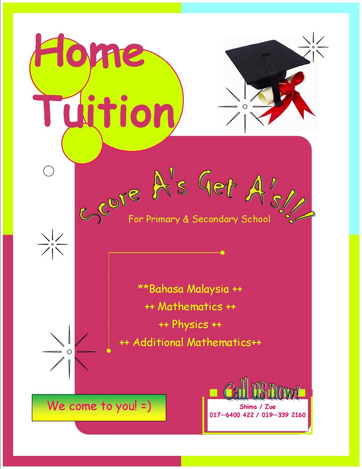 MI MADRE: Home Tuition Available Now! We come to you!!