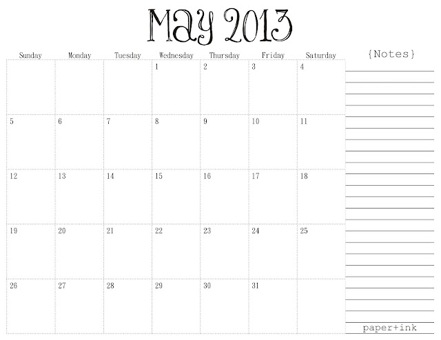 Free Printable Calendar: May 2013