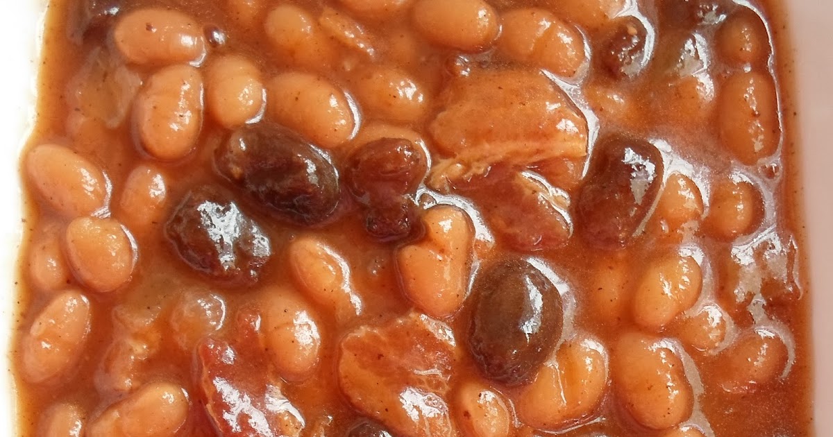 Happier Than A Pig In Mud: Autumn Beans with Apple Cider, Bacon and Raisins