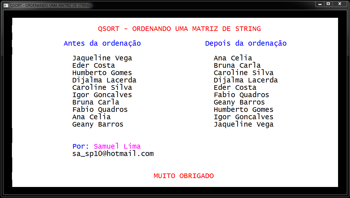 Samuel Lima - Programador C/C++ : Qsort - ordenando uma matriz de string