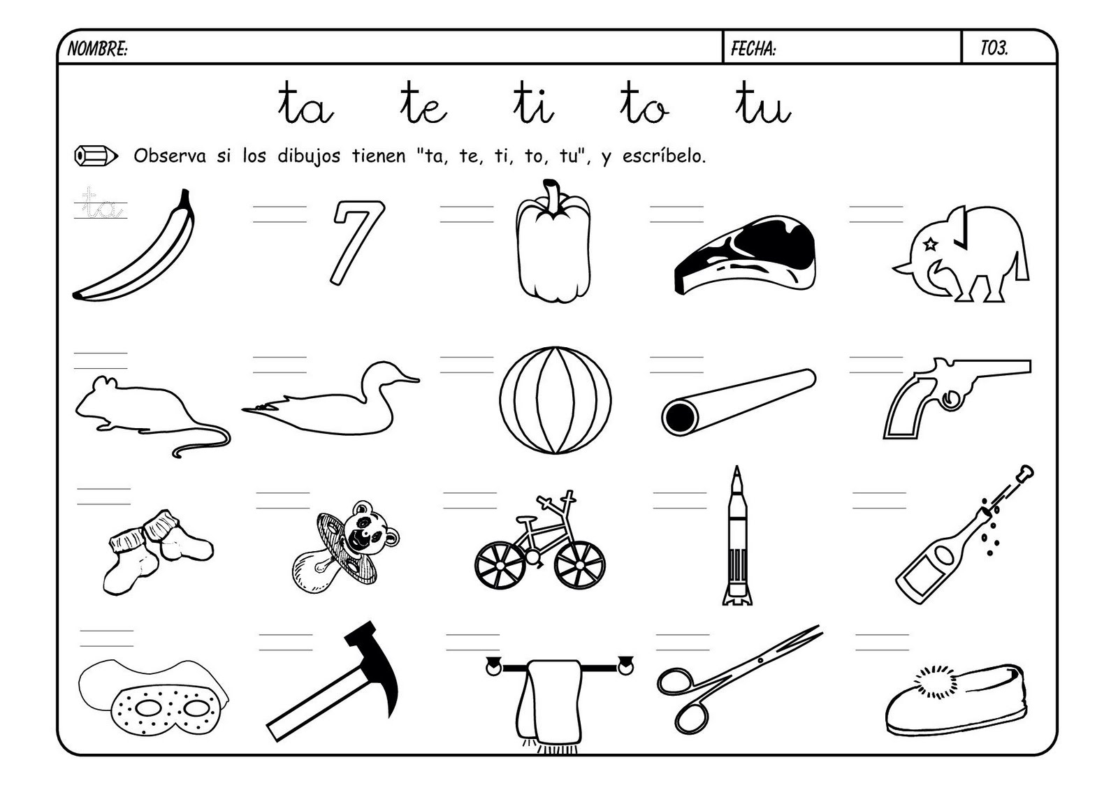 La clase de Primero : La "T t"