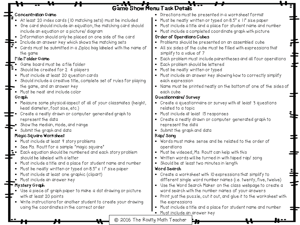 Transformation Tuesday: Math Menus- Game Show Menu - The Routty Math ...