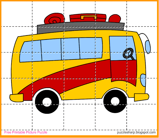 Free Puzzle Game Printable: Bus Picture Puzzle