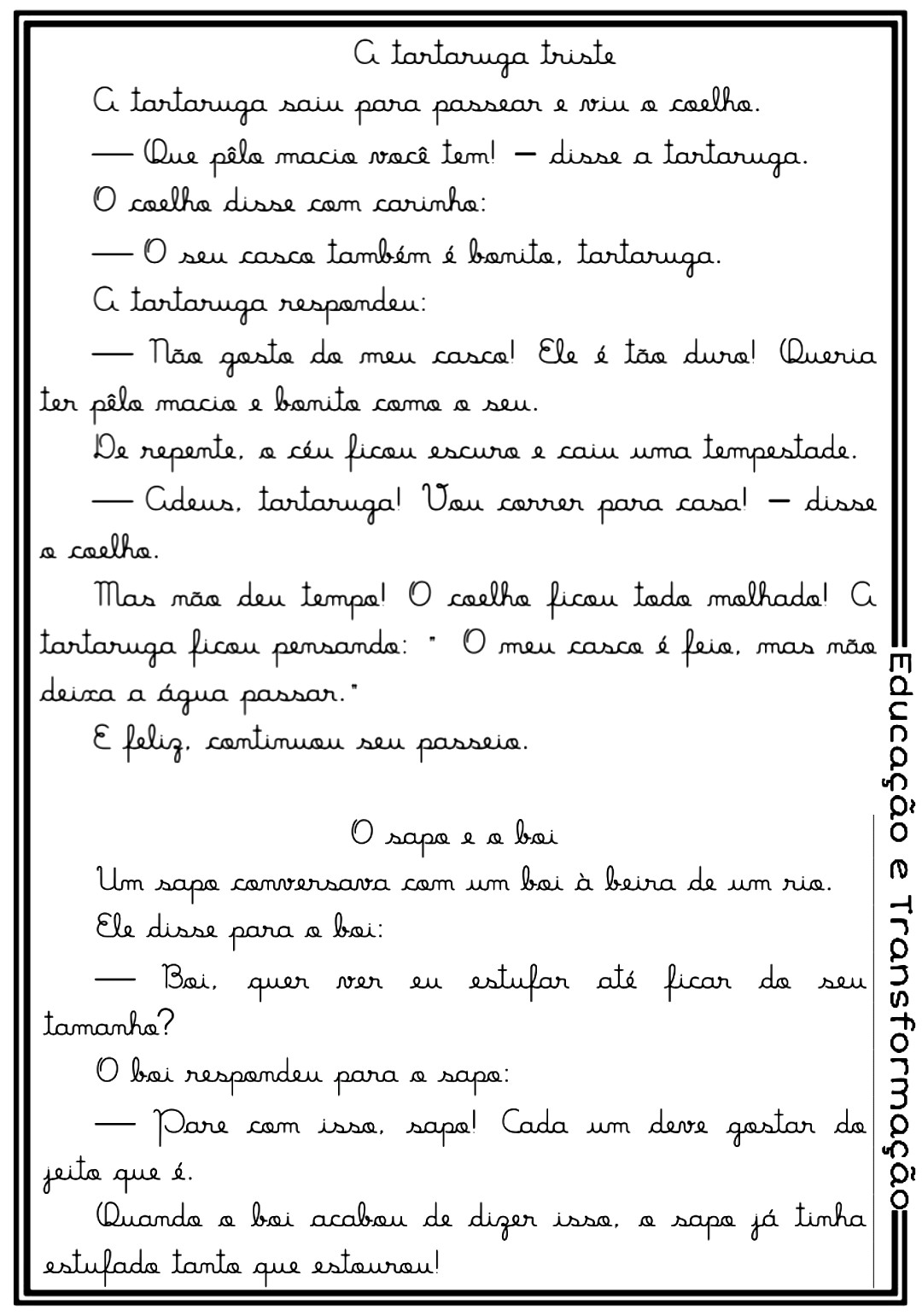 Blog Educação e Transformação: 👍Caderno de Leitura: textos com letra ...