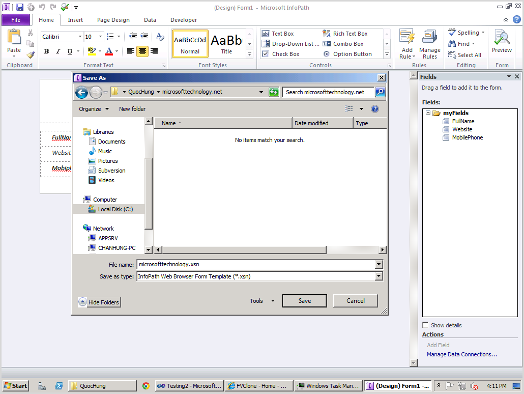Deploy infopath form as content type when new form item