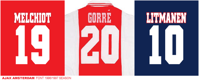 Football teams shirt and kits fan: Font Ajax Amsterdam 1996-97
