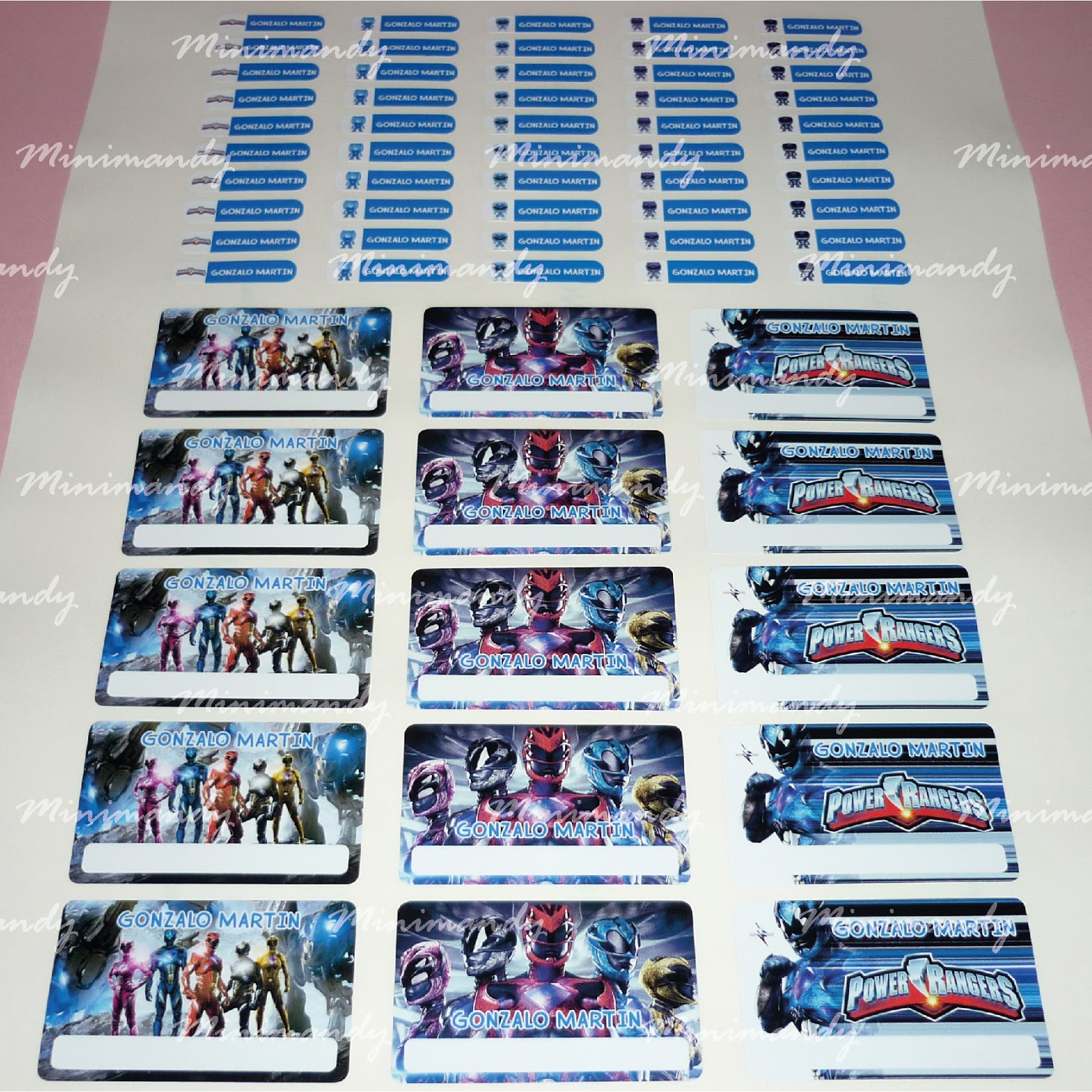 MinimandySign: Adhesivos multiuso - Etiquetas escolares - Power Rangers
