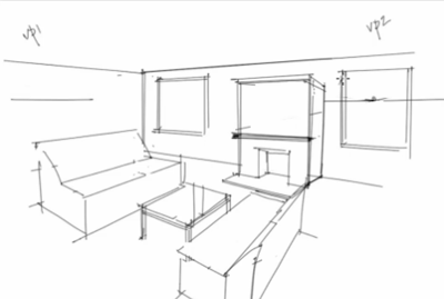 Interior Design Rendering: Starting a perspective of a living room