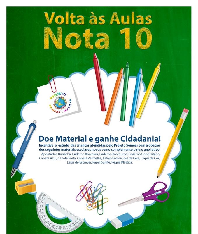 Marília Sustentável Projeto Semear Arrecada Material Escolar