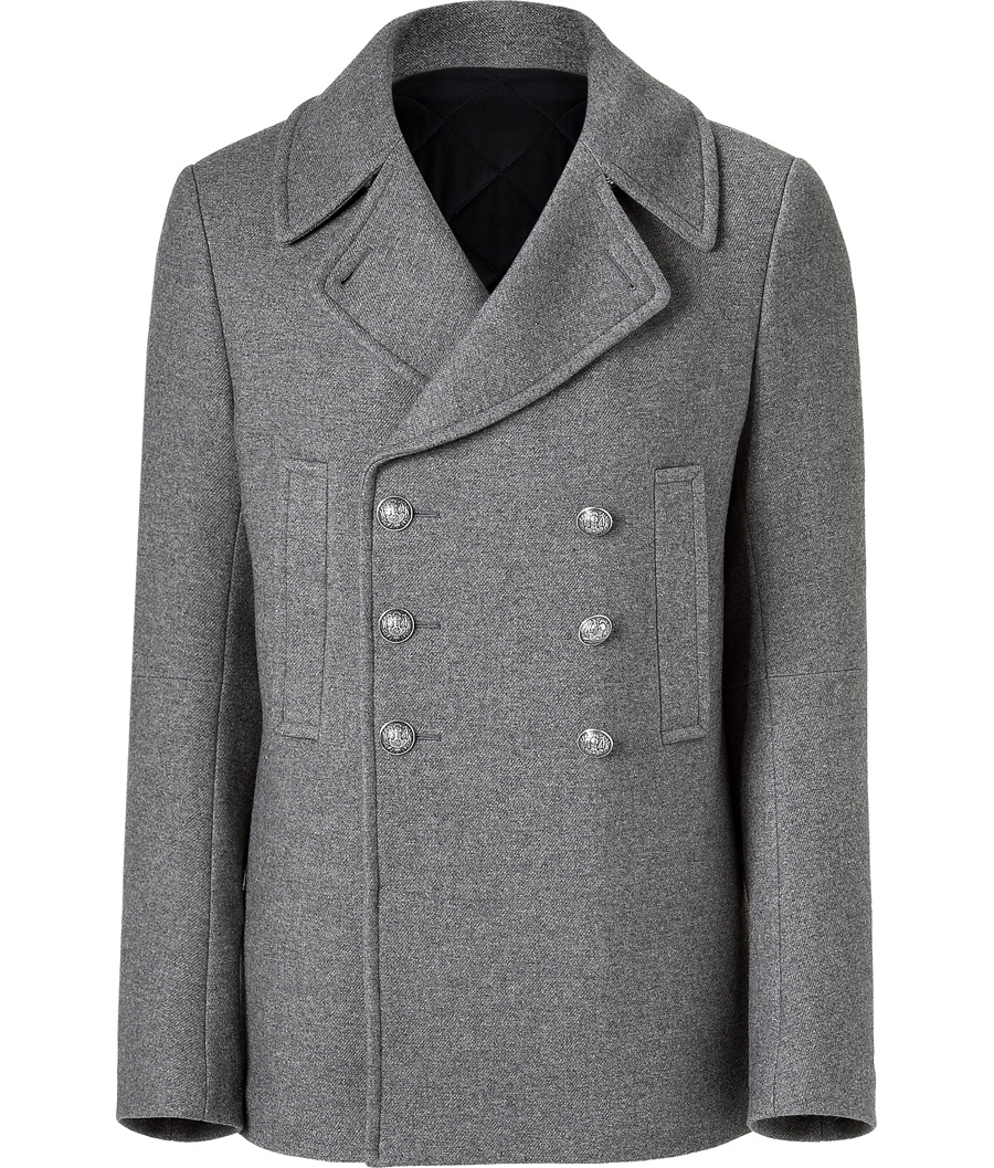 MELODY STYLE TOP •: Daesang x Grey Pea Coat with Silver Buttons by Balmain