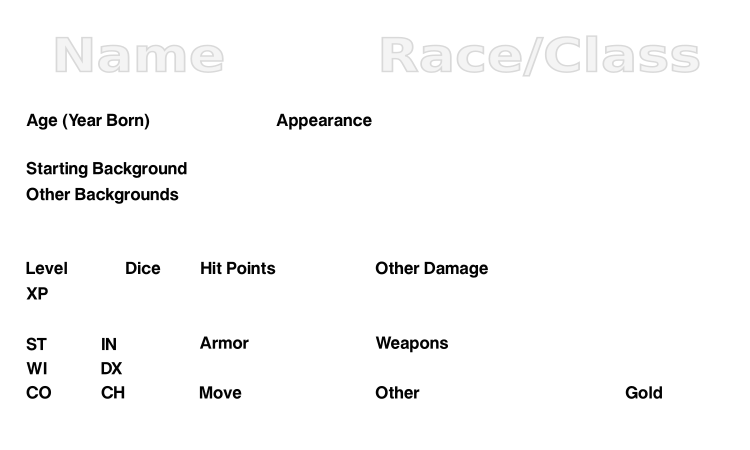 The Nine and Thirty Kingdoms: Index Card Character Sheet