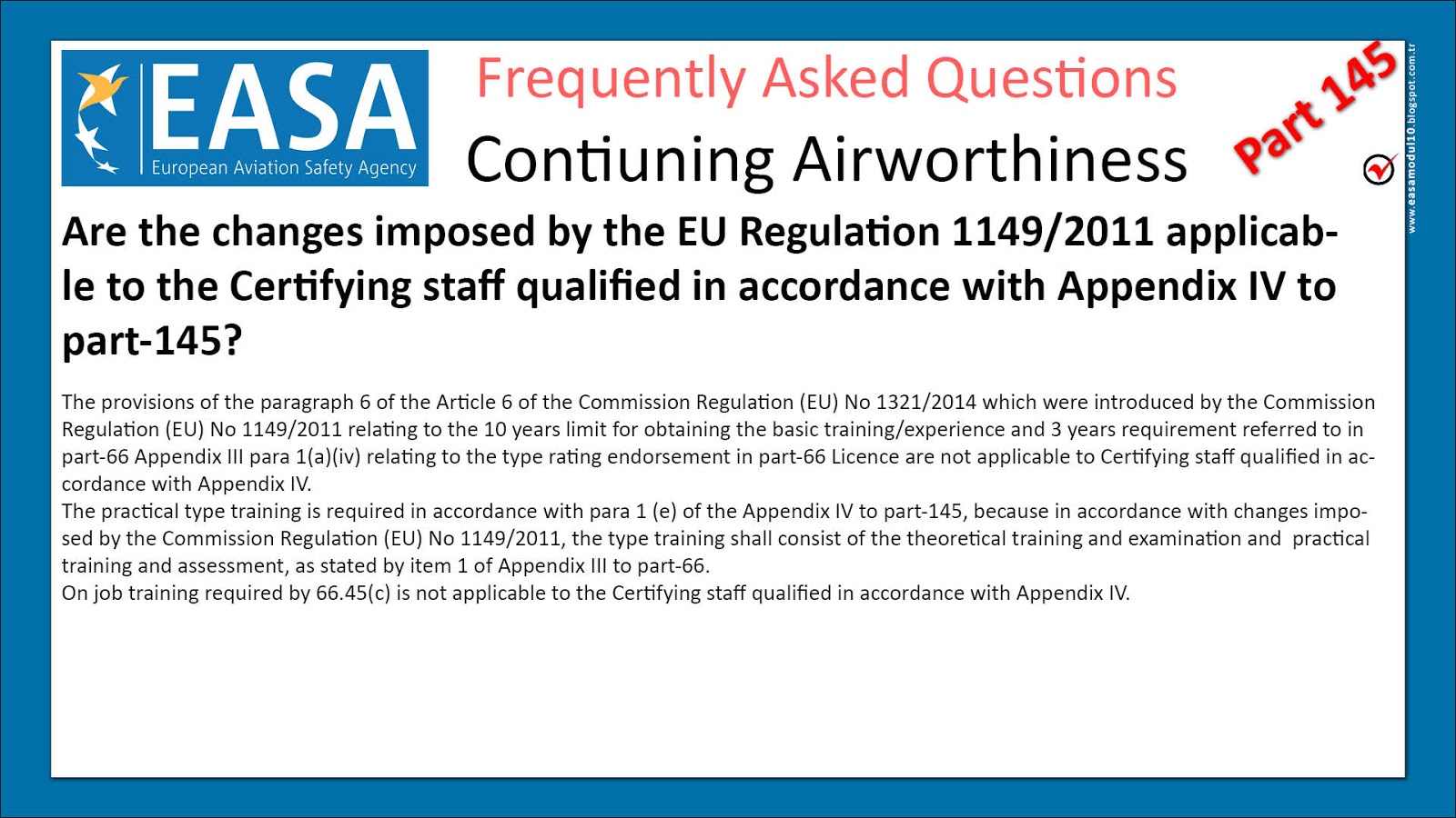 Aviation Legislation: EASA Part 145 Frequently Asked Questions