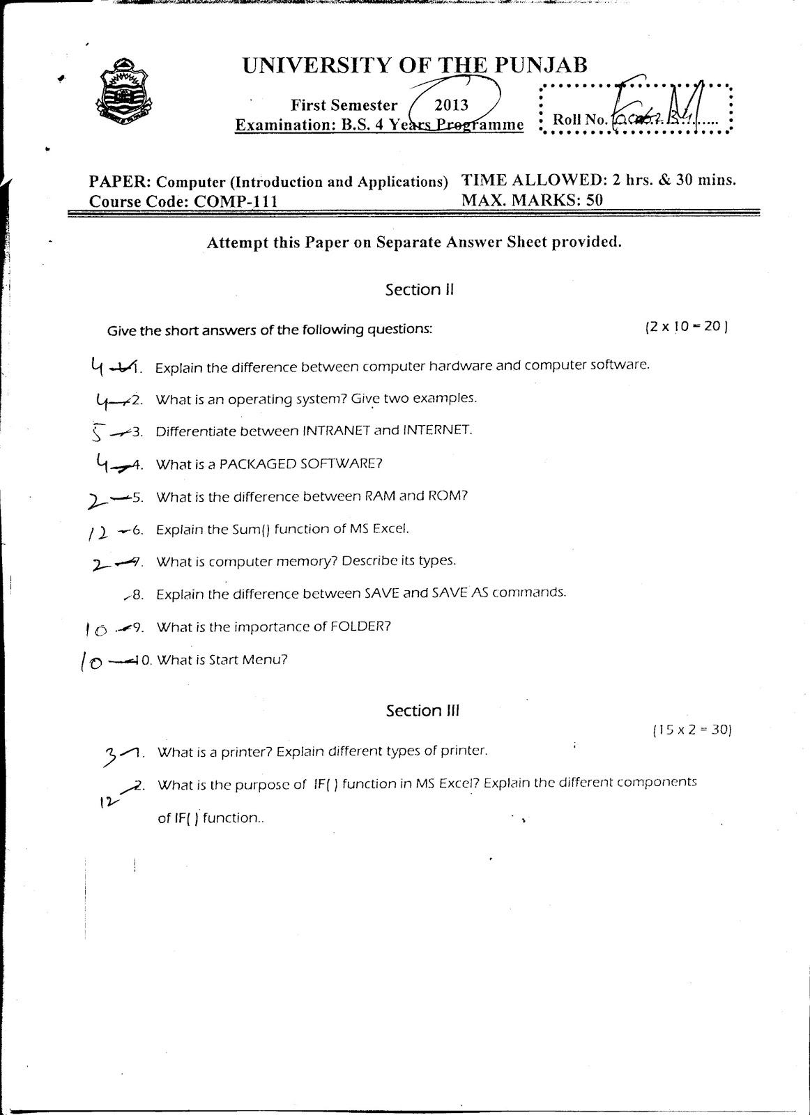 BS Hons Past Paper Punjab University: Punjab University BS Hons Past ...