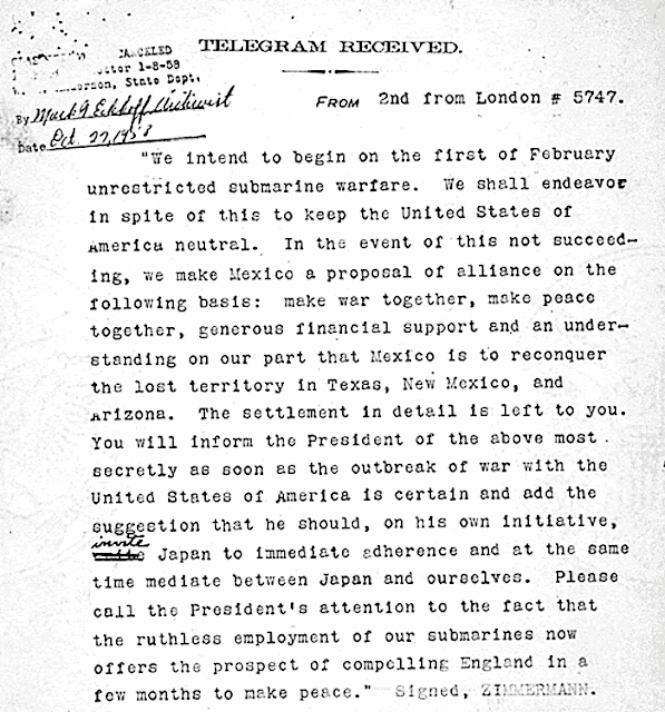 World War One - then and today: Poem ~ Zimmerman: Telegram Of War ...