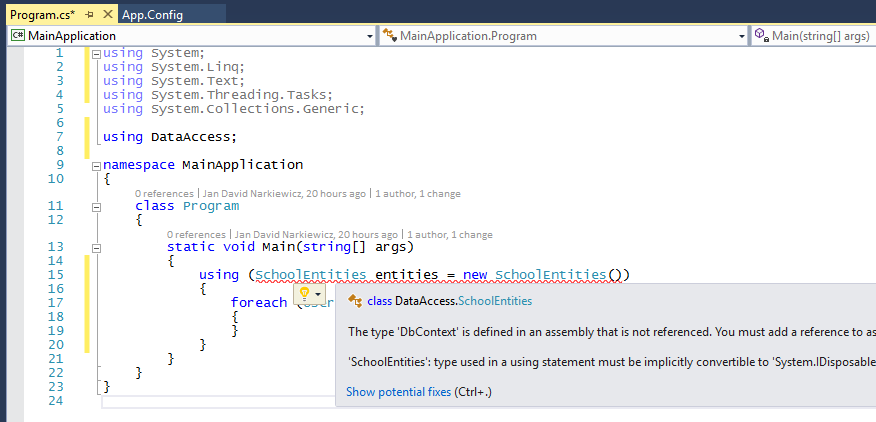 Jan David Narkiewicz (Developer): C#/Entity Framework 6: Project and Connection String Management