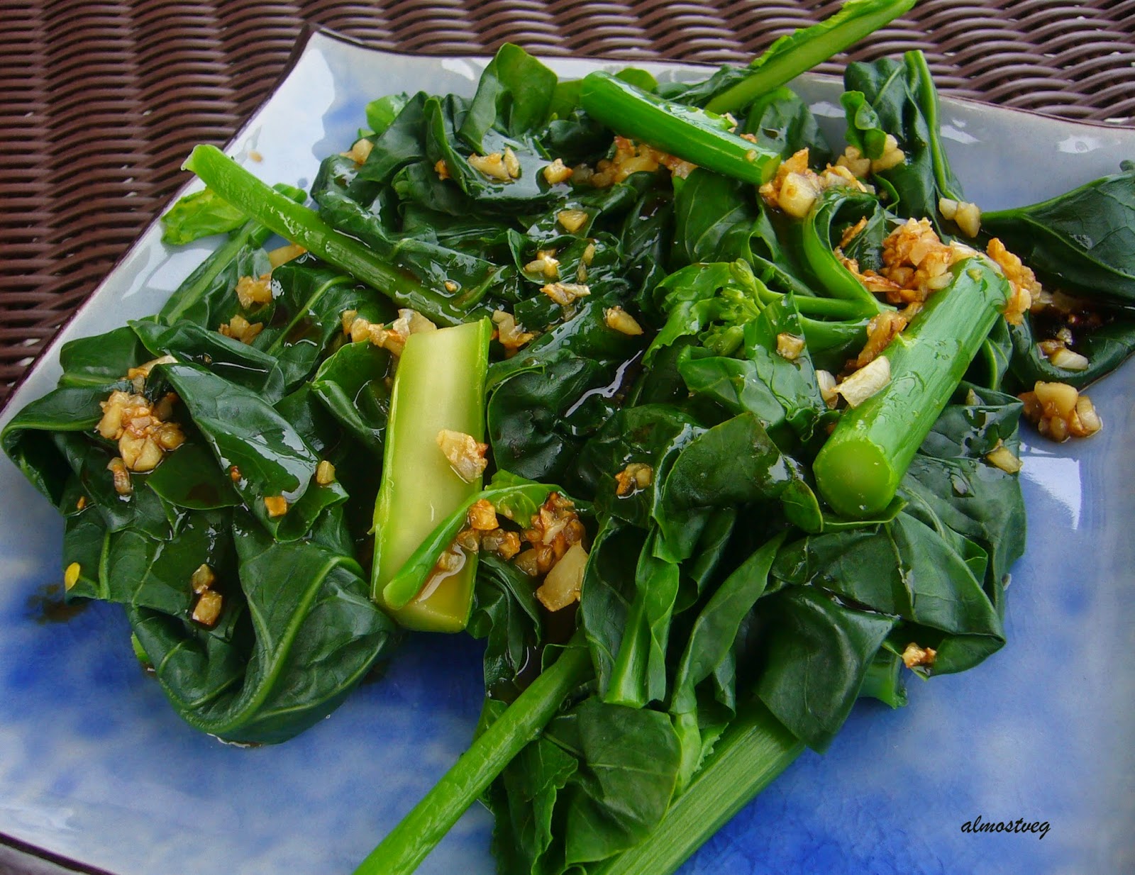 Steamed Gailan (Chinese Broccoli) with a tangy dressing