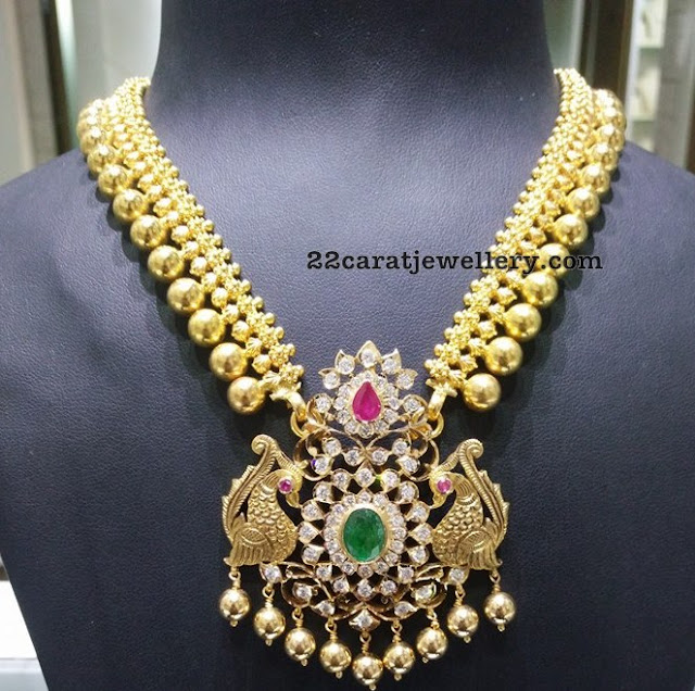 Gold Swirls Simple Necklaces in Antique Work - Jewellery Designs