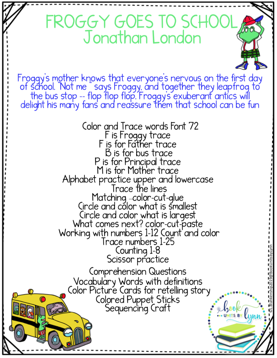 FROGGY GOES TO SCHOOL BOOK UNIT & SEQUENCING CRAFT ~ Book Units by Lynn