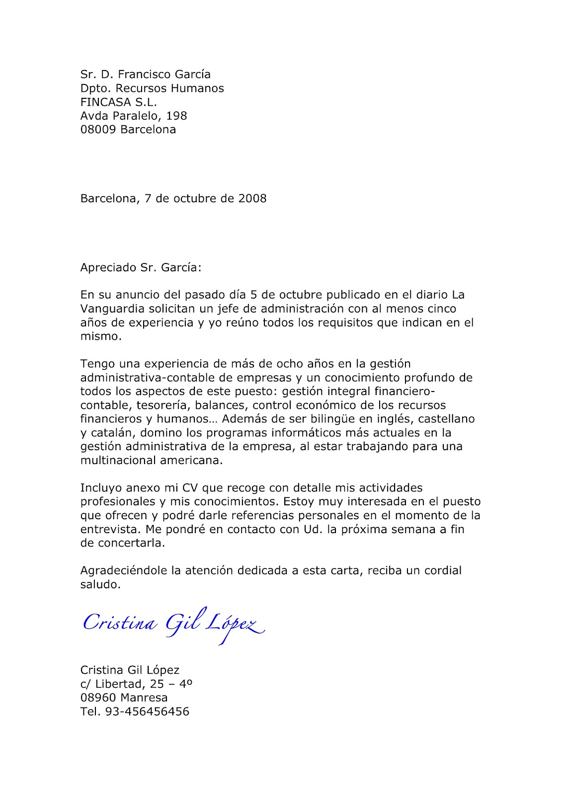 Carta Personal Ejemplo Para Trabajo