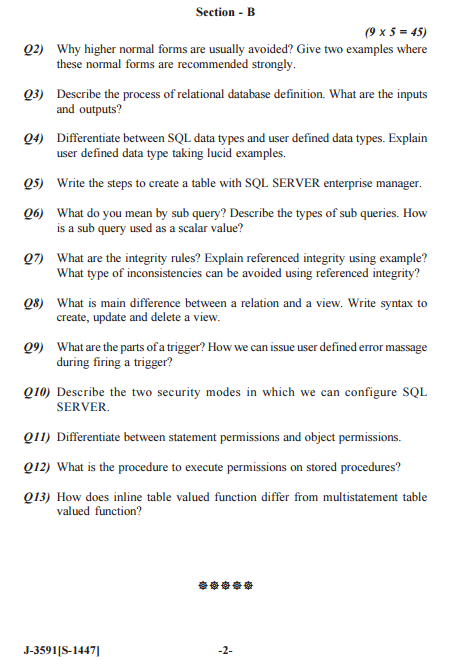 RDBMS DEVELOPMENT WITH SQL SERVER University of Calcutta 2010 Question ...
