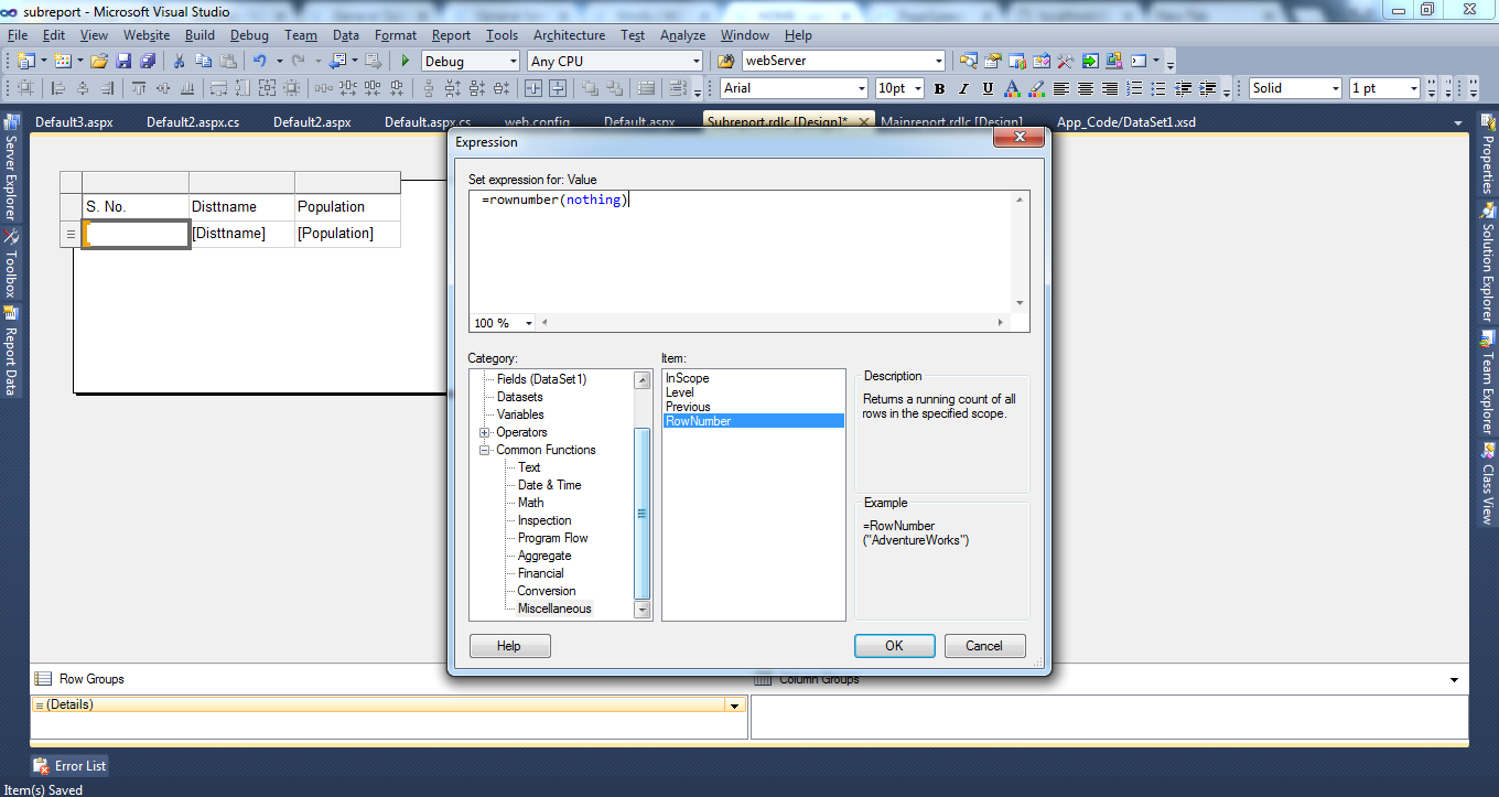 How To Add Auto Increment Serial Number Column In Rdlc Report Aspmantra Aspnetmvc