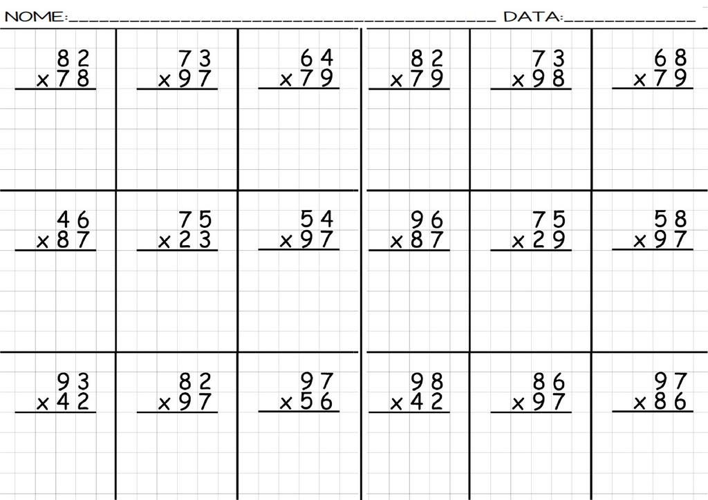 Só Continhas: 6 FOLHAS DE CONTAS - Continhas De Multiplicação (Armadas ...
