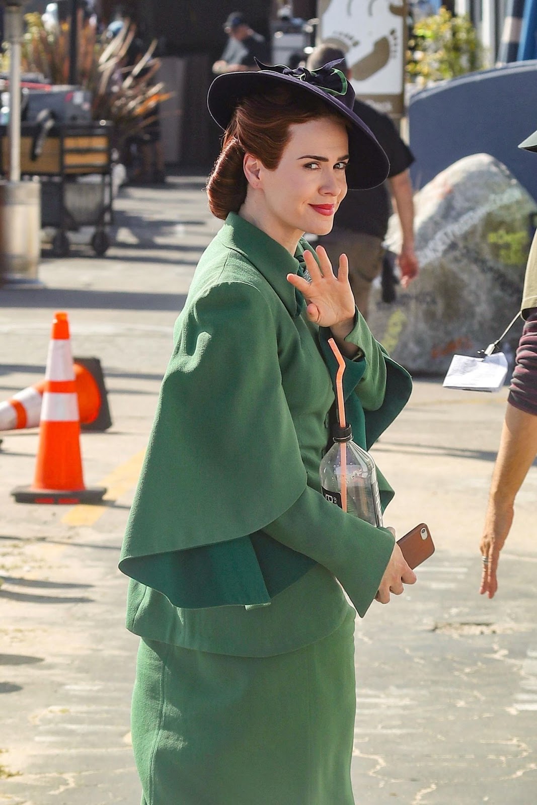 Sarah Paulson in Green Dress at Ratched Television Series Set ...