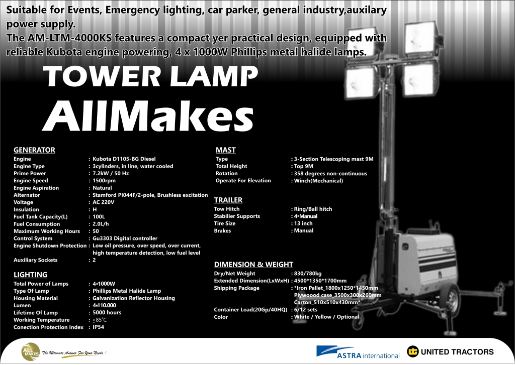 LIGHT TOWER LAMP Kalimantan selatan ~ JUAL SPAREPART ALAT BERAT BANJARMASIN