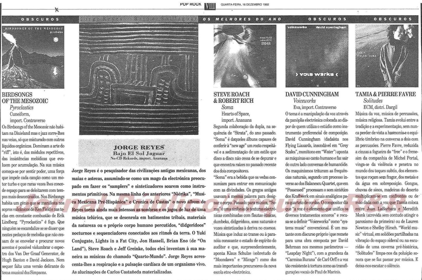 RECORTES & RETALHOS: Jornal Público - Os Melhores do Ano 1992, Hard ...
