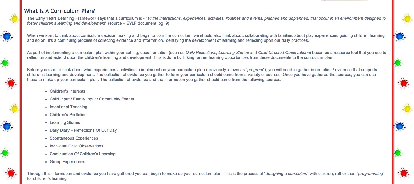 Early Years Curriculum Foundations : Week Four: Early Years Curriculum