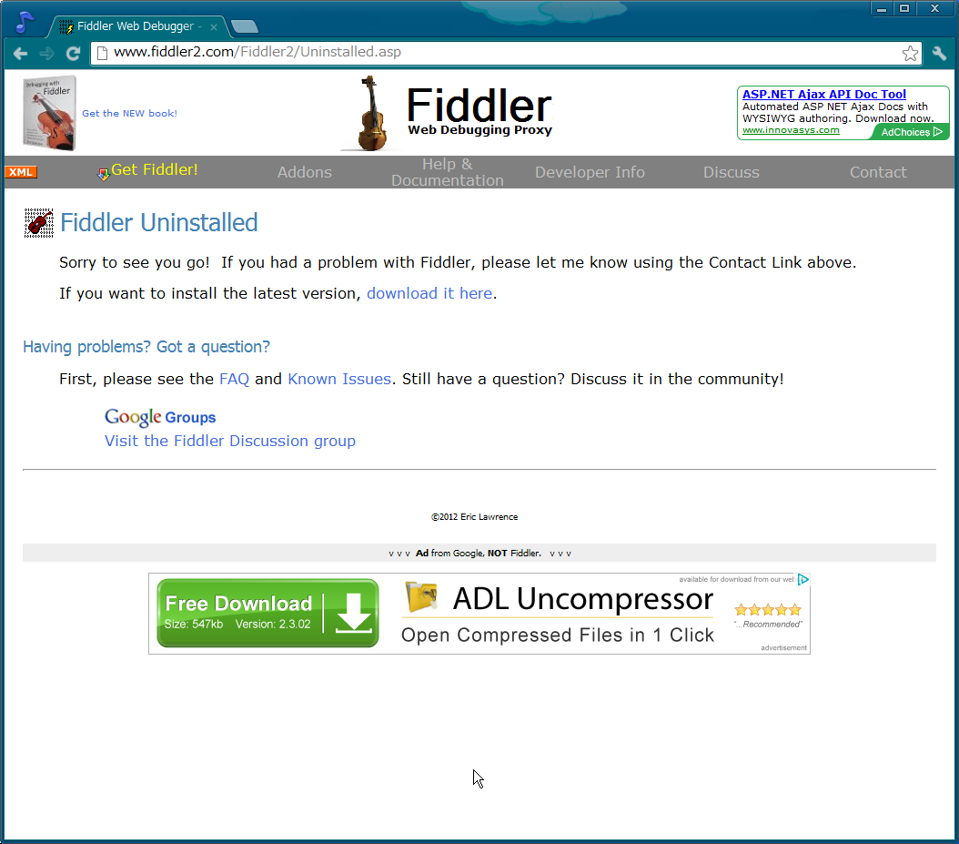 しがないプログラマーの備忘録: Fiddler2のアンインストール方法
