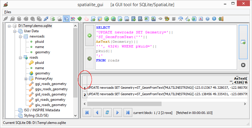 dominoc925: Convert MultiLineString geometries to LineString using SpatiaLite SQL