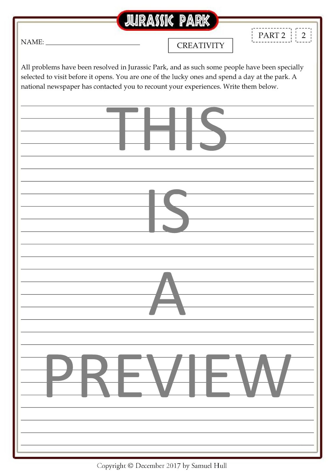 Jurassic Park Movie Guide + Activities - Answer Key Inc. ~ Movie Guides ...