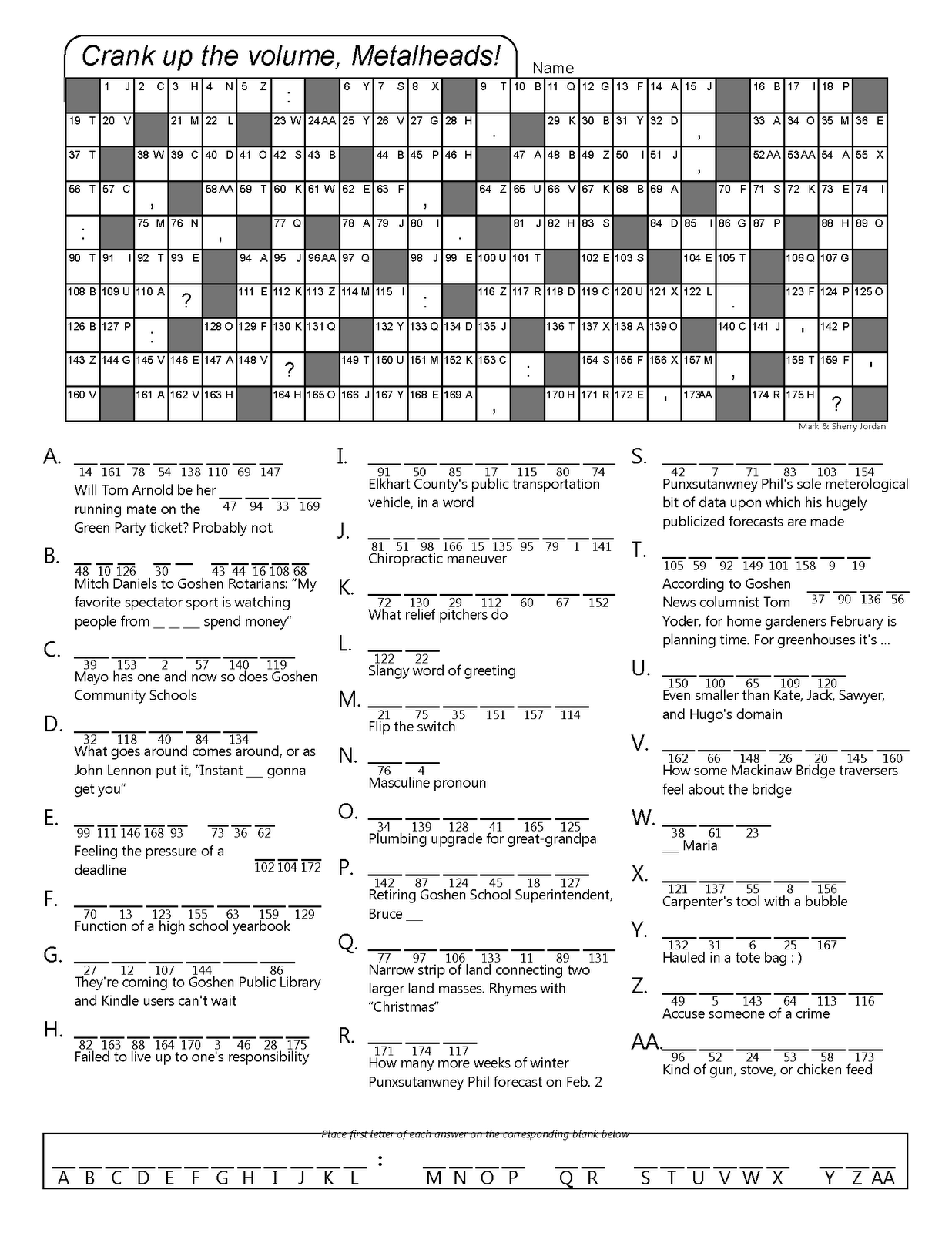 Anacrostic puzzle notes