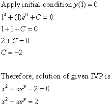 Differential Equations Solved Examples: Solve the initial value problem (2x + e^y)dx + xe^y dy ...