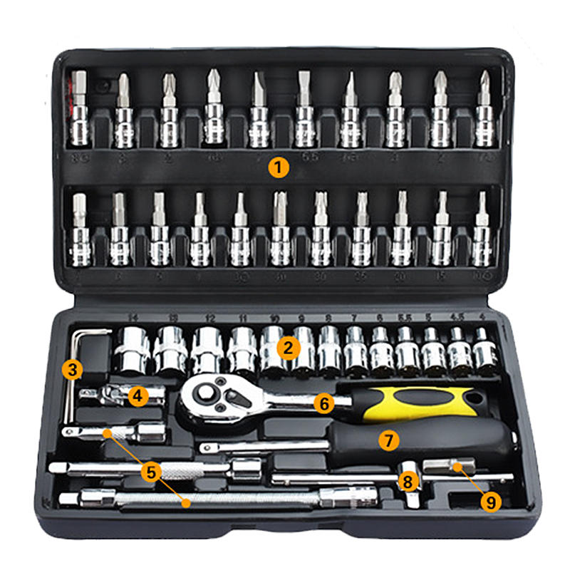 46Pcs Tool Box Car Motorcycle Repair Set Hand Tool Home Service DIY Kit ...