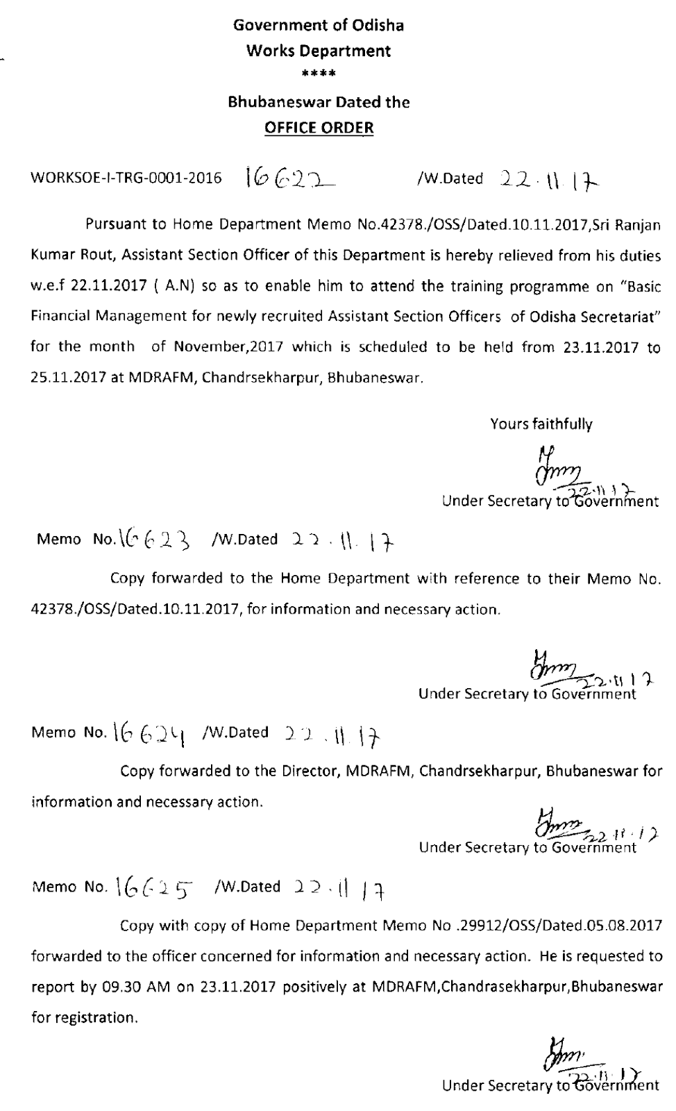 OSS TODAYS: Relieve order for Training at MDRAFM