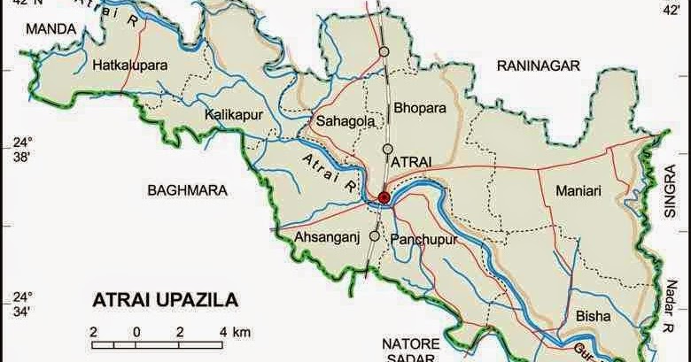Atrai Upazila Map, Naogaon District, Bangladesh