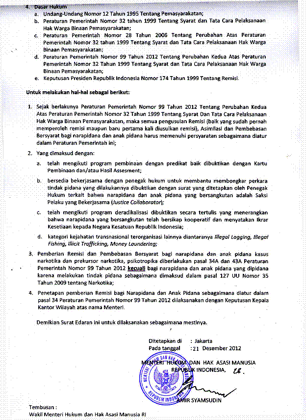 BERITA DARI LAPAS SUKAMISKIN: SURAT EDARAN MENTERI HUKUM dan HAM RI ...