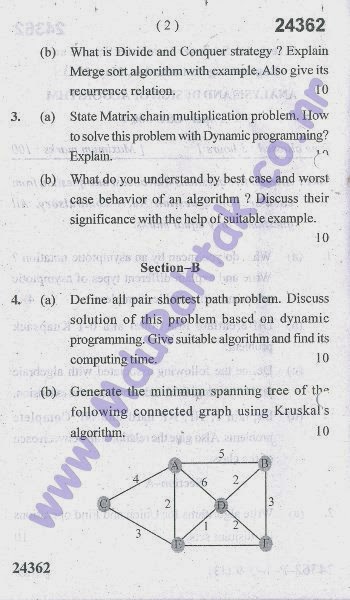 Analysis And Design Of Algorithm Ada May 2013 Btech 6th Semester Question Paper