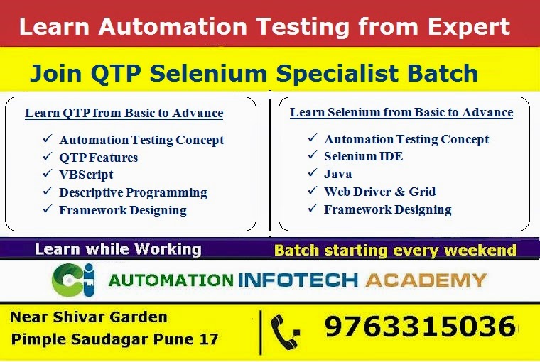 Selenium, Python, JAVA and QTP Training Classes In Pune - 9922500360 www.automationInfotech.org