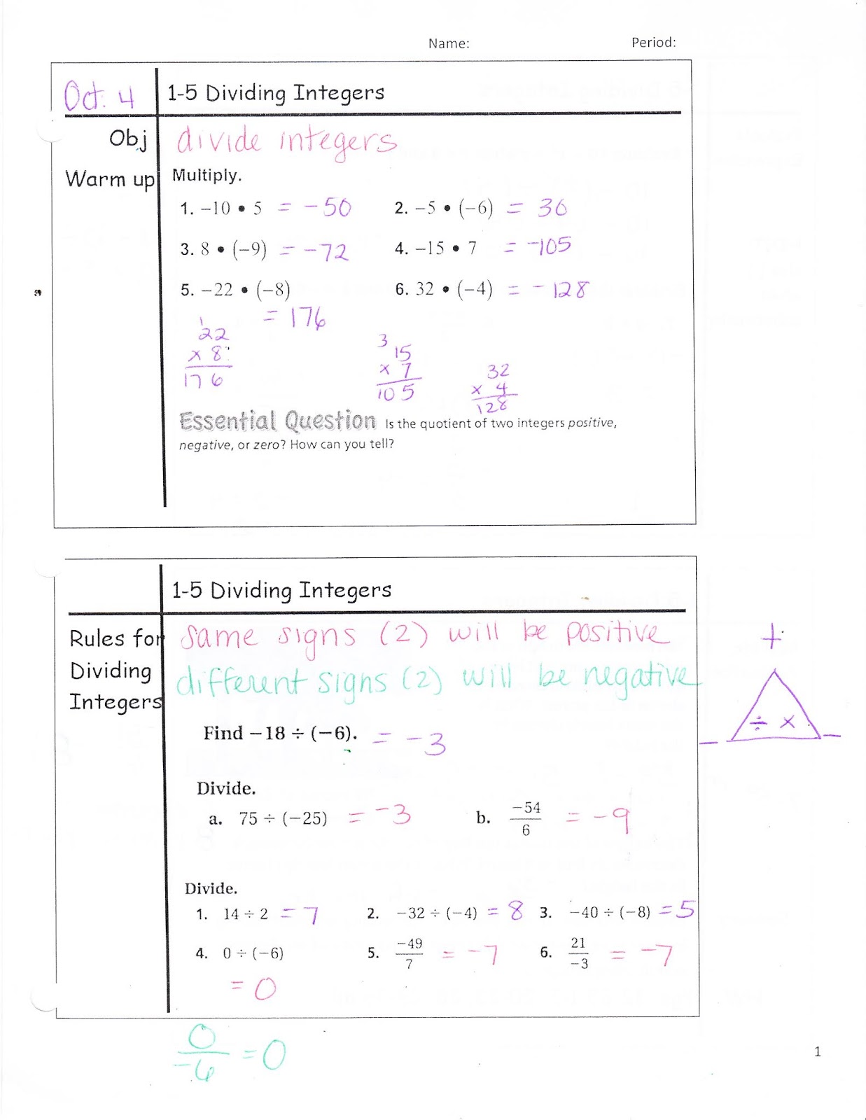 Ms. Jean's Classroom Blog: 1-5 Dividing Integers