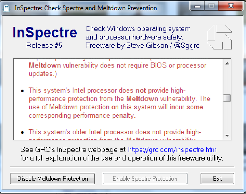 InSpectre : Vérifier si votre PC est vulnérable à Meltdown/Spectre