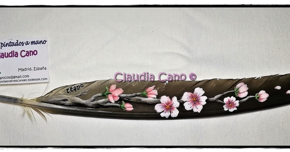 Plumas y hojas pintadas a mano por Claudia Cano: Plumas-boli con rama ...